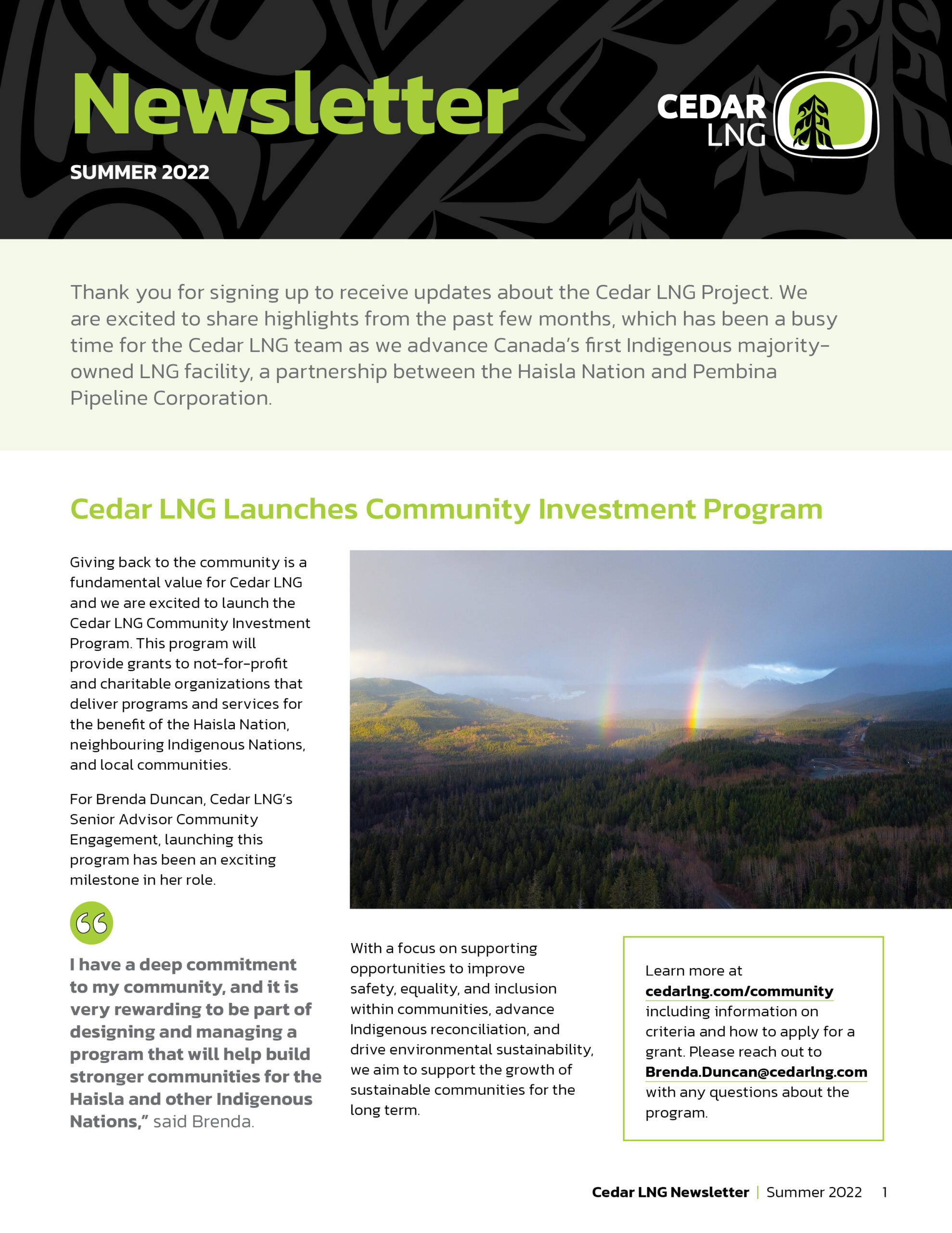 Summer 2022 Newsletter – Cedar LNG